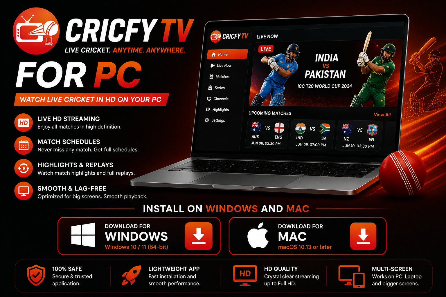 Cricfy TV for PC — Install on Windows and Mac (2026)